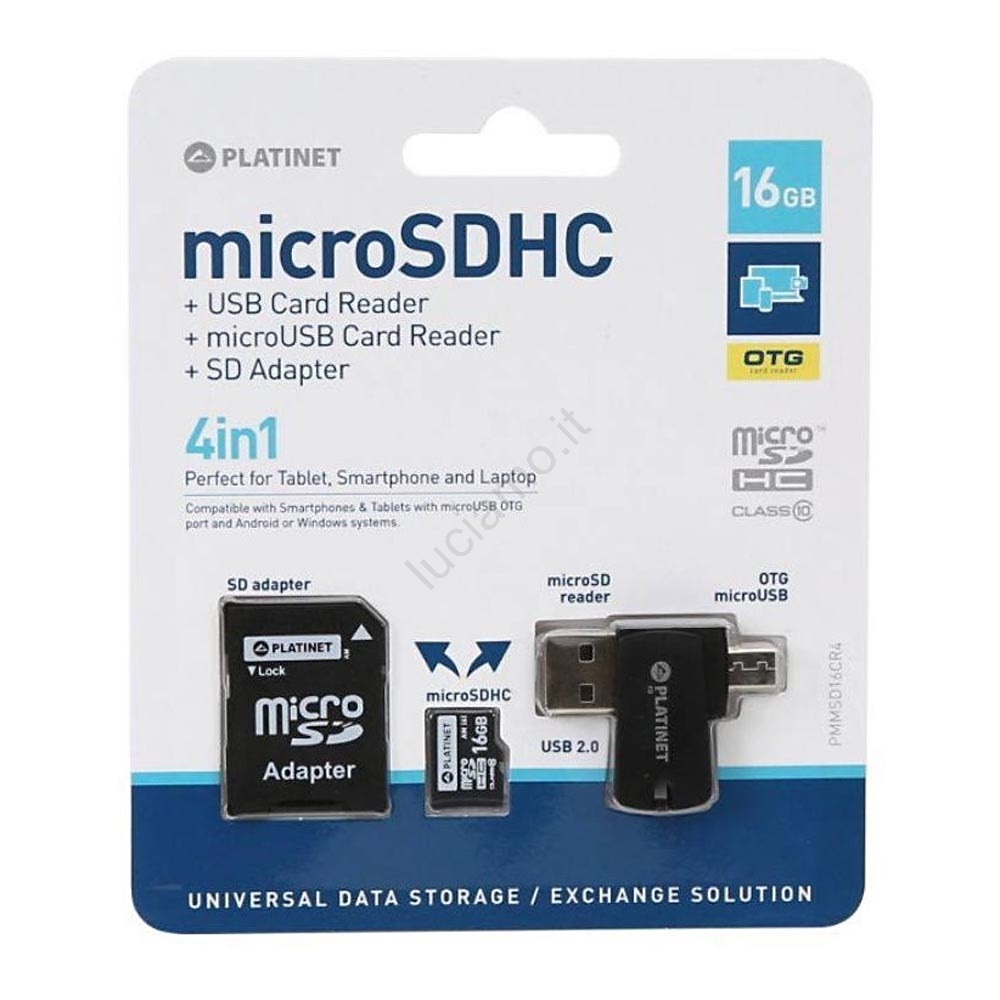 4in1 MicroSDHC 16GB + adattatore SD + lettore MicroSD + adattatore OTG ...