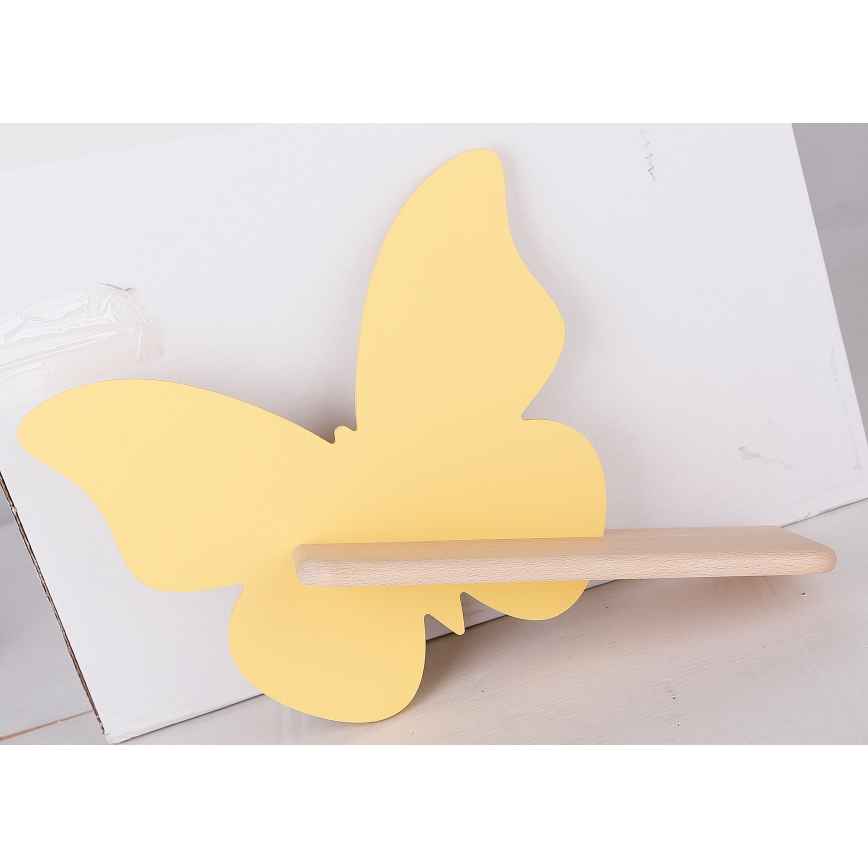 Applique LED per bambini con mensola BUTTERFLY LED/5W/230V giallo/legno ...
