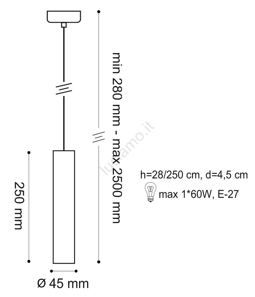 Lampadario a sospensione con filo TUBE 1xE27/60W/230V | Luciamo