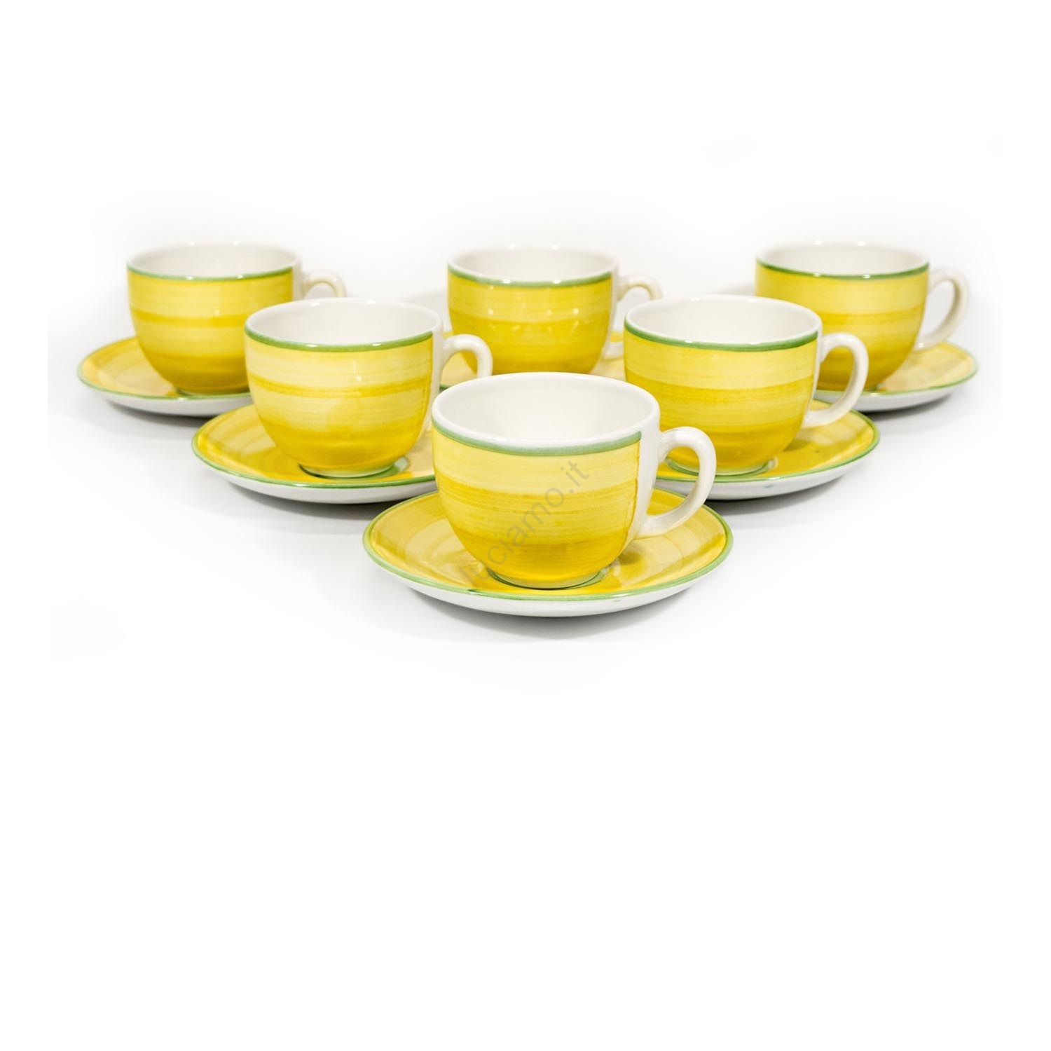 Set 6 tazze in ceramica Tereza con piattino giallo verde | Luciamo