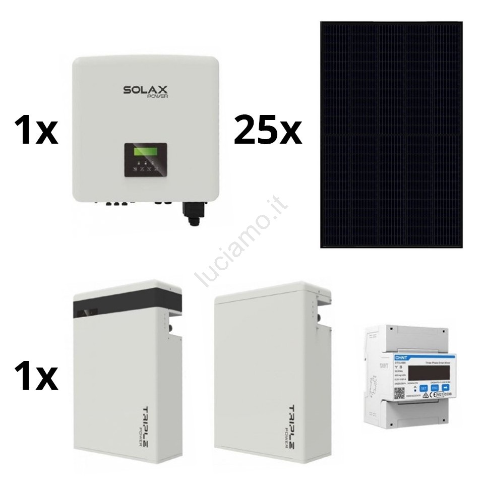 Sol. kit: SOLAX Power - 10kWp RISEN Full Black + 15kW SOLAX converter 3f + batteria 11,6 kWh | Lucia